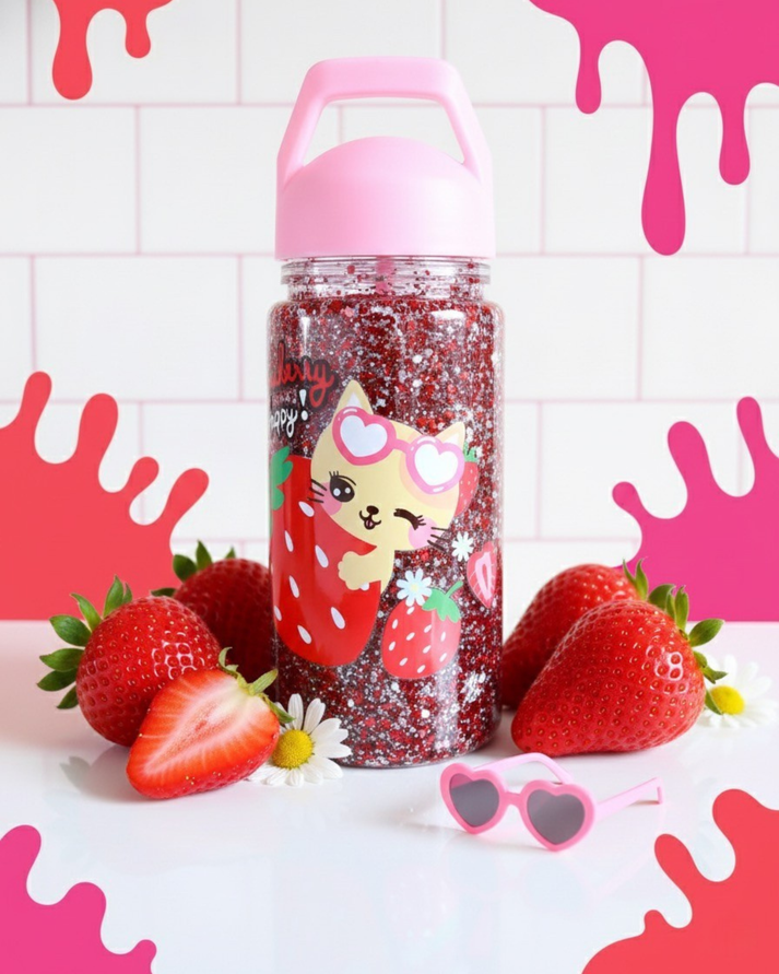 Berry Kitty Gourde enfant à paillettes fraises | Bubble & Glitter ...